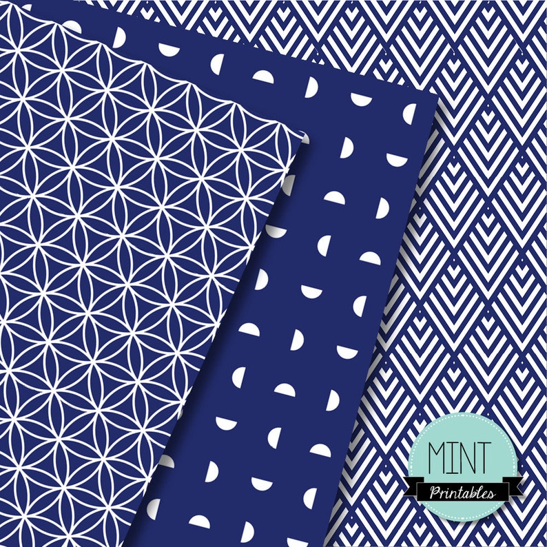 Navy and White Scrapbooking Paper, Digital Paper, Geometric Pattern ...