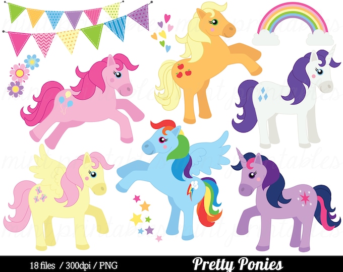 Pony Unicorn Clipart Clip Art Little Ponies Horse Rainbow - Etsy