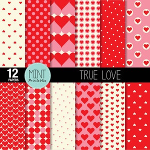 Love Hearts Digital Paper, Scrapbooking, Patterned Paper, Printable ...