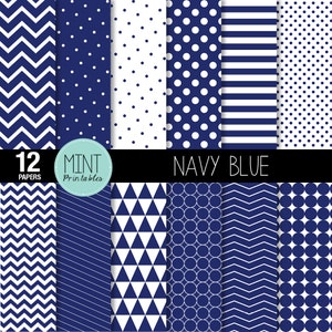 Navy and White Scrapbooking Paper, Digital Paper, Patterned Paper ...