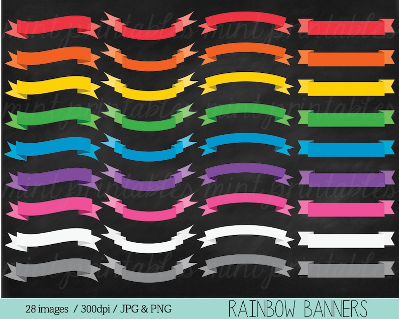 Banners Clipart Banner Clip Art Bright Colored Banners | Etsy