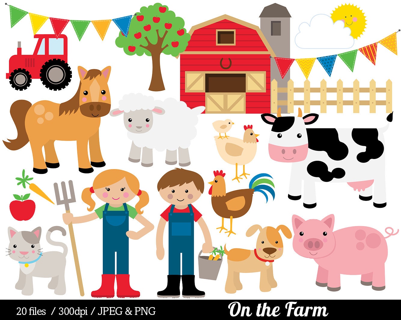 Farm Animal Clipart Farmyard Clip Art Barn Farmer Horse Cow - Etsy UK