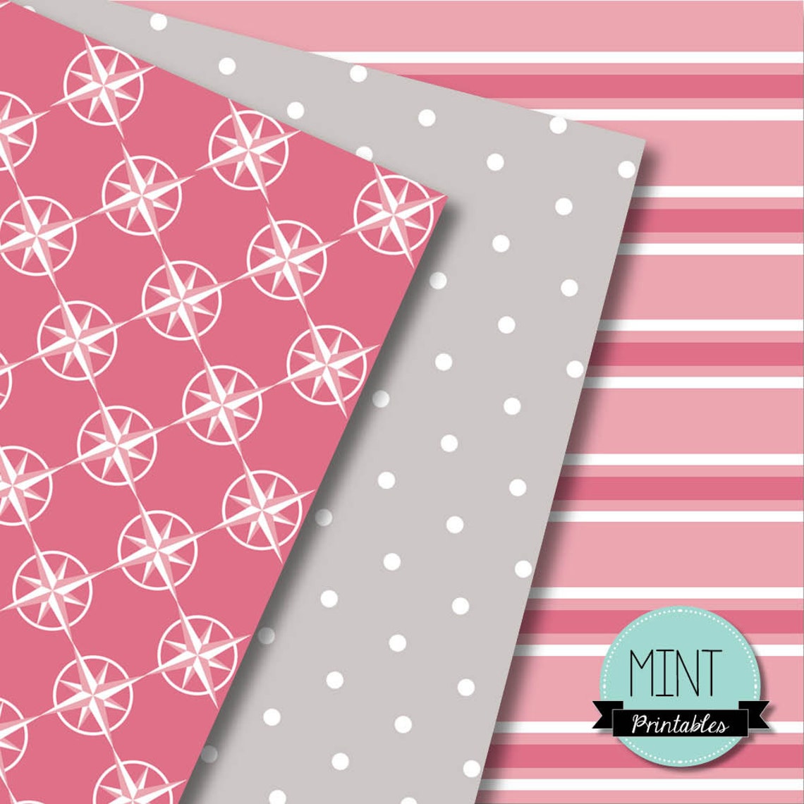 Nautical Digital Paper Pink and Navy Scrapbooking Paper - Etsy