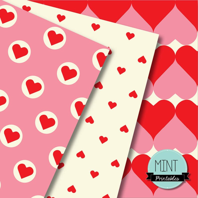 Love Hearts Digital Paper, Scrapbooking, Patterned Paper, Printable ...