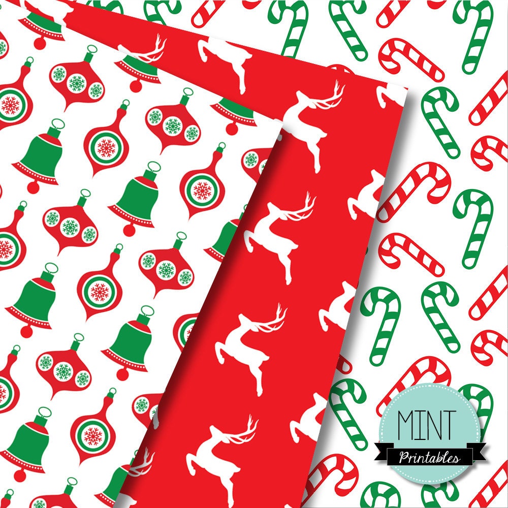 Christmas Scrapbooking Paper, Christmas Digital Paper, Red Green ...
