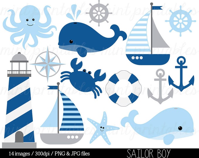 Nautical Clipart Clip Art Anchor Clipart Whale Clipart - Etsy