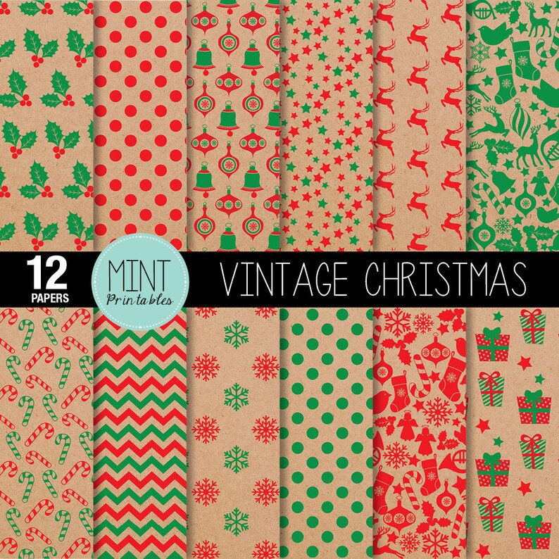 Christmas Scrapbooking Paper, Christmas Digital Paper, Kraft Paper ...