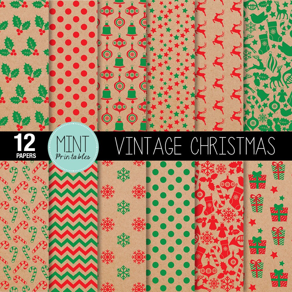 Christmas Scrapbooking Paper Christmas Digital Paper Kraft | Etsy