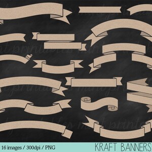 Clipart Banners, Digital Kraft Banner Clip Art, Digital Ribbons, Kraft ...