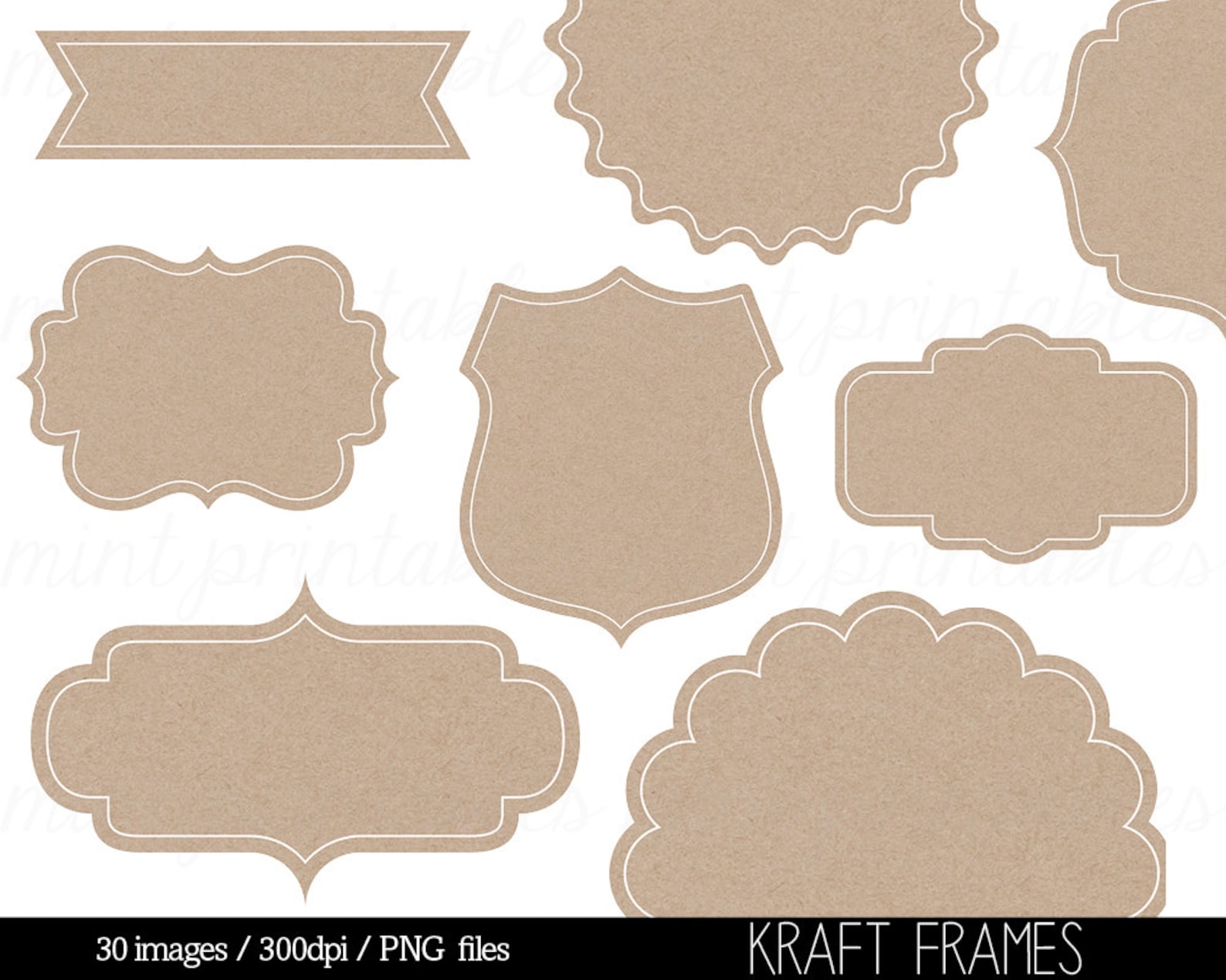Frames Kraft Paper Clipart Digital Label Frames Clip Art | Etsy