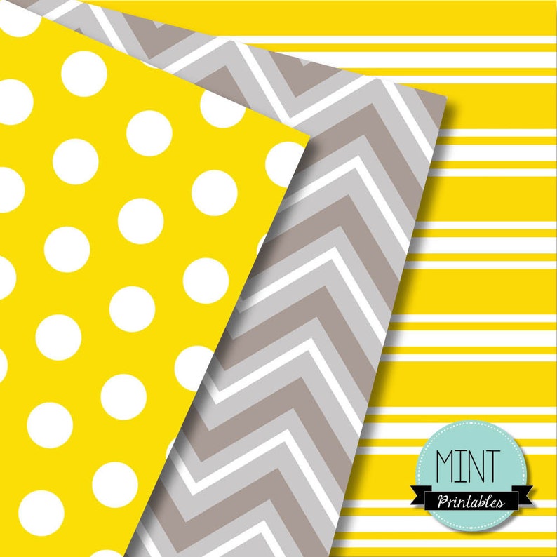 Digital Paper Pack Yellow and Grey Polka Dots Chevrons - Etsy