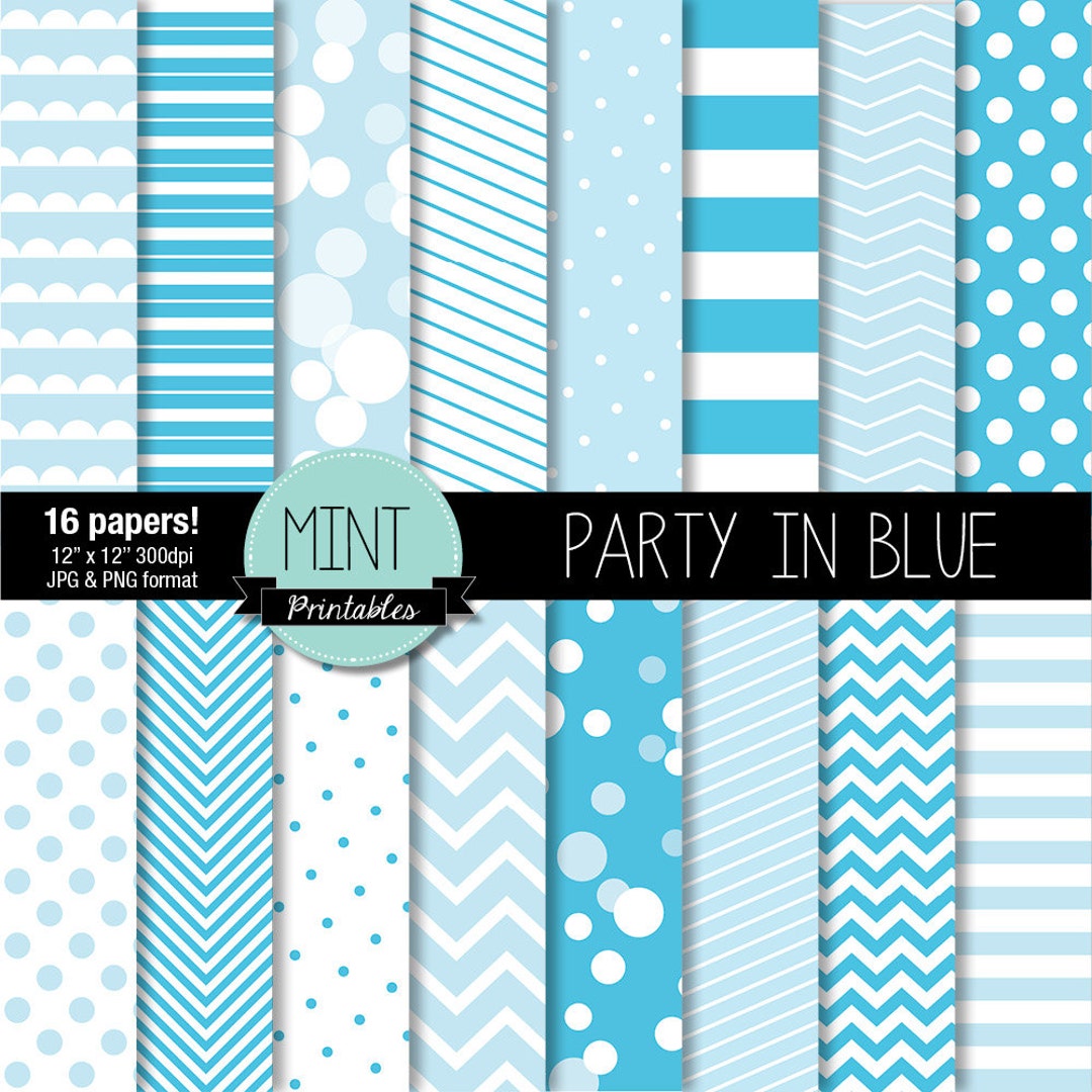 Digital Paper, Blue Scrapbooking, Patterned, Printable Sheets ...