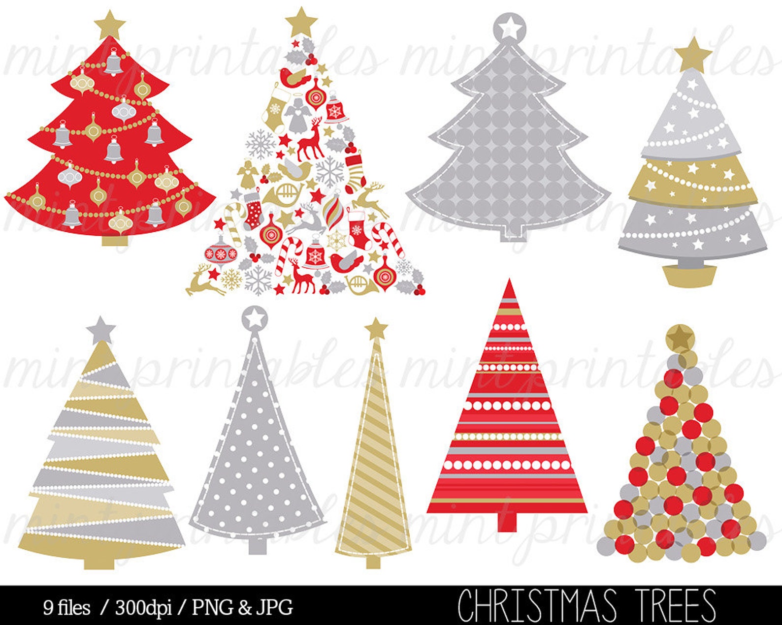 Christmas Clipart Christmas Tree Clip Art Christmas Trees | Etsy