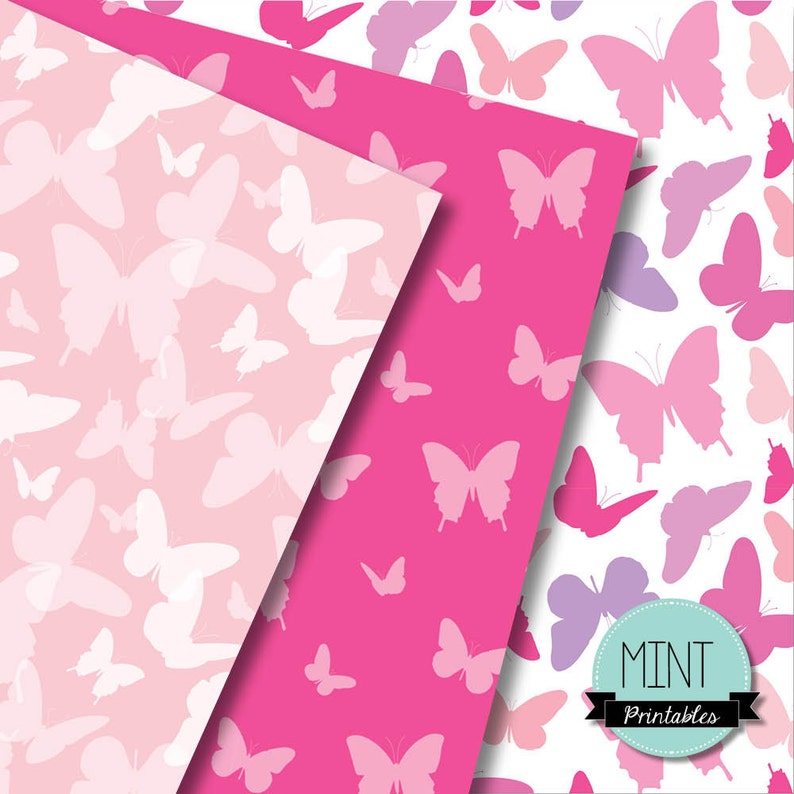 Butterflies Scrapbooking Paper, Pink Butterfly Digital Paper, Baby Girl ...