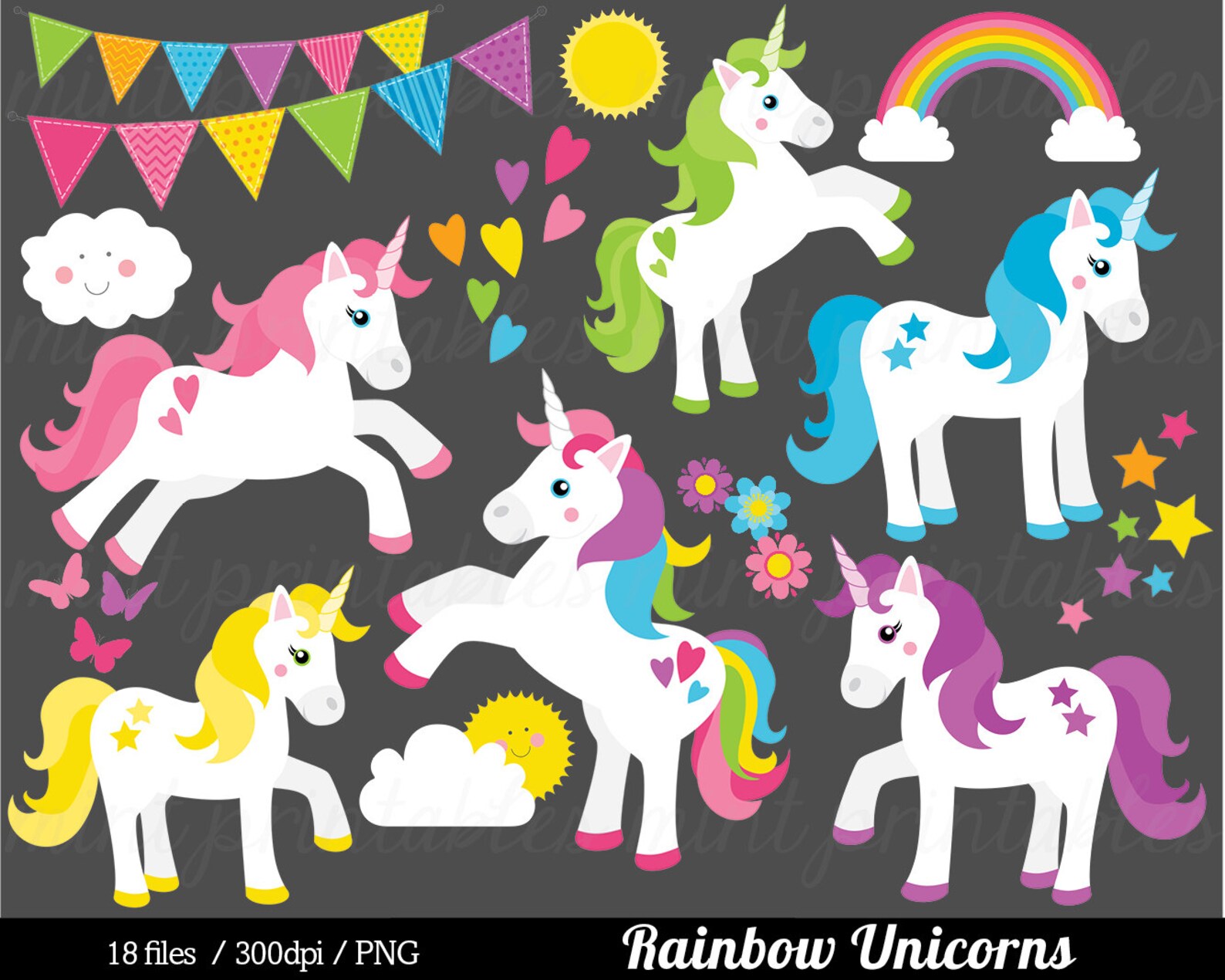 Unicorn Clipart Unicorn Clip Art Pony Horse Rainbow Pink - Etsy