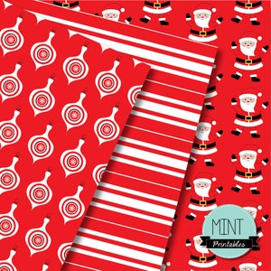 Christmas Digital Paper, Christmas Scrapbooking Paper, Red Patterned ...
