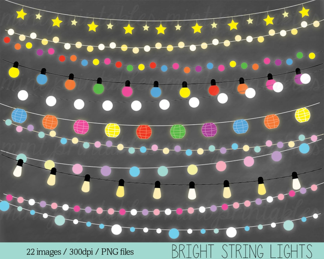 Fairy Lights Clipart, String Lights Clip Art, Christmas Lights, Colored ...