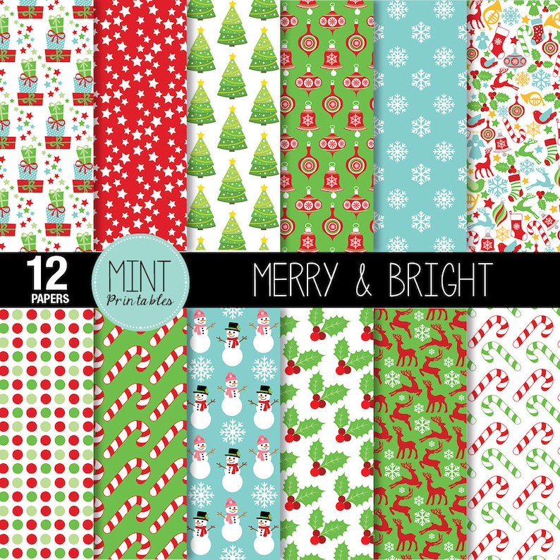 Christmas Digital Paper, Christmas Scrapbooking Paper, Christmas ...