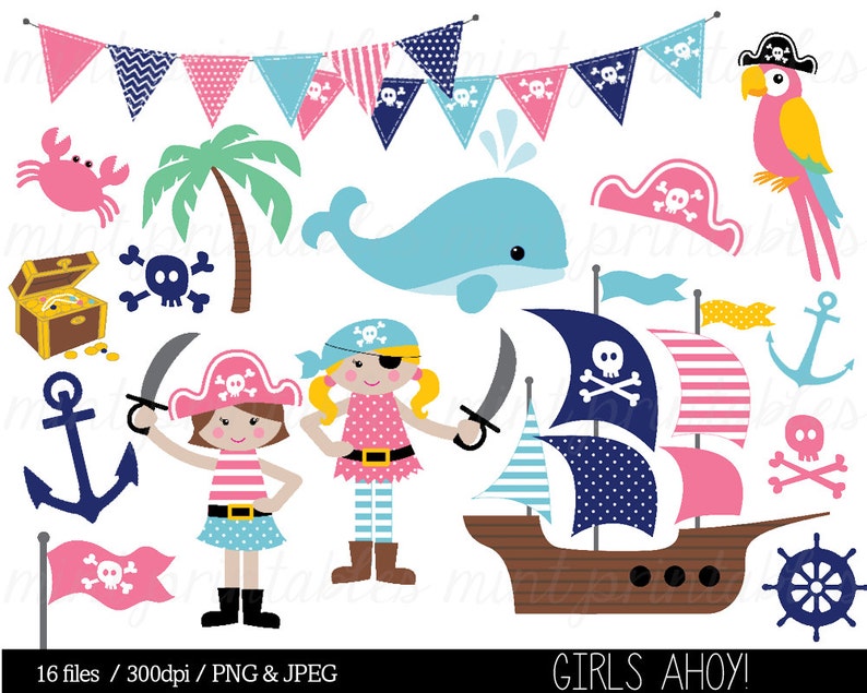 Pirate Clipart, Girl Pirates Clip Art, Whale, Anchor, Pirate Ship, Pink ...