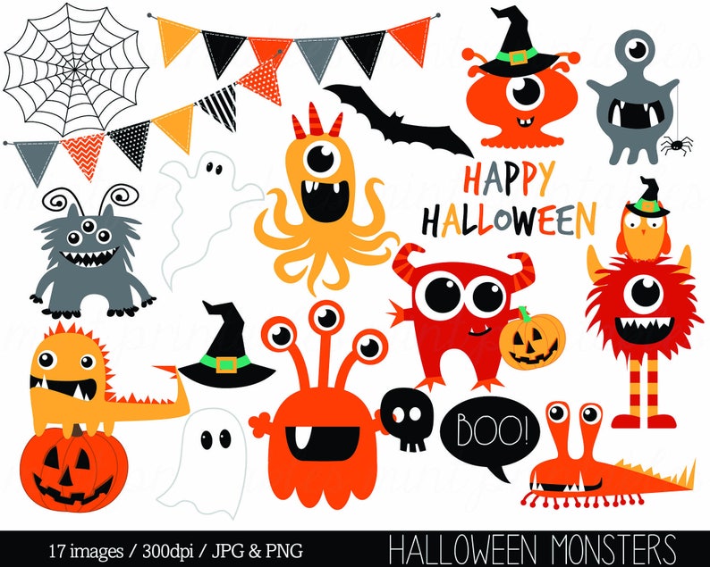 Halloween Clipart Halloween Monster Clip Art Monster Pumpkin - Etsy