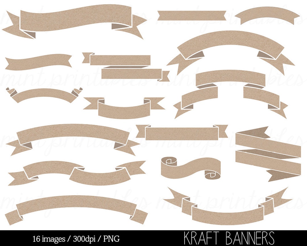 Clipart Banners, Digital Kraft Banner Clip Art, Digital Ribbons, Kraft ...
