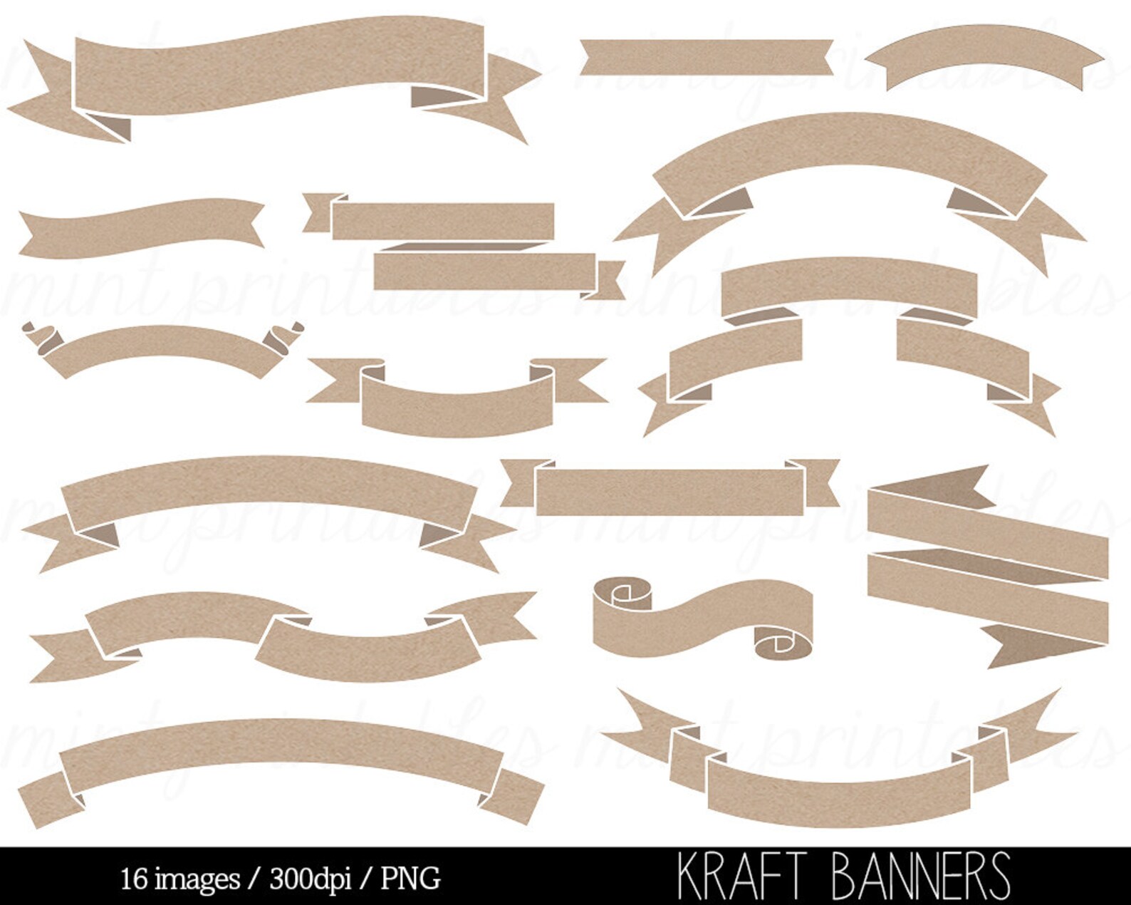 Clipart Banners Digital Kraft Banner Clip Art Digital - Etsy