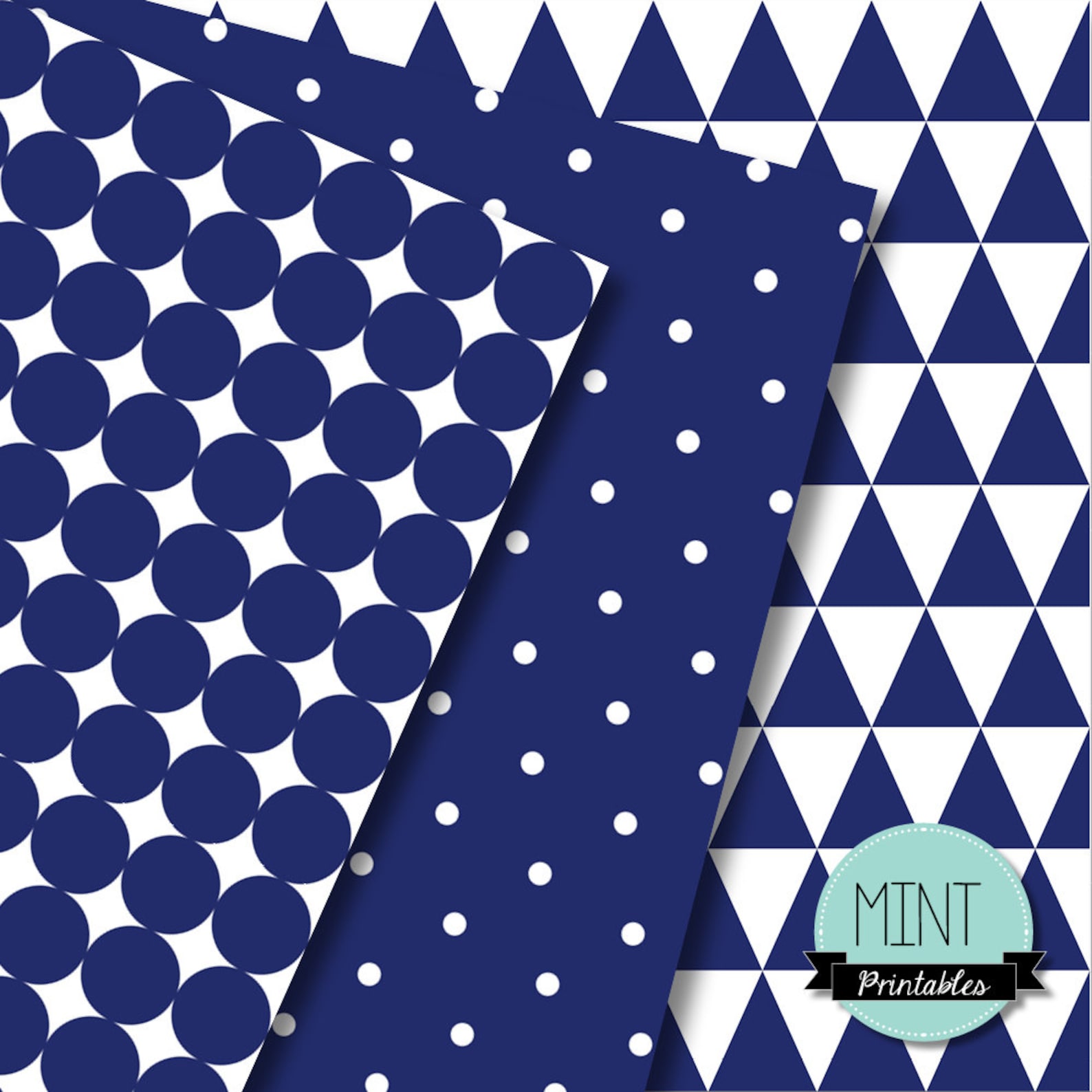 Navy and White Scrapbooking Paper Digital Paper Patterned - Etsy