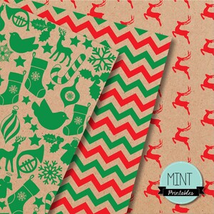 Christmas Scrapbooking Paper, Christmas Digital Paper, Kraft Paper ...