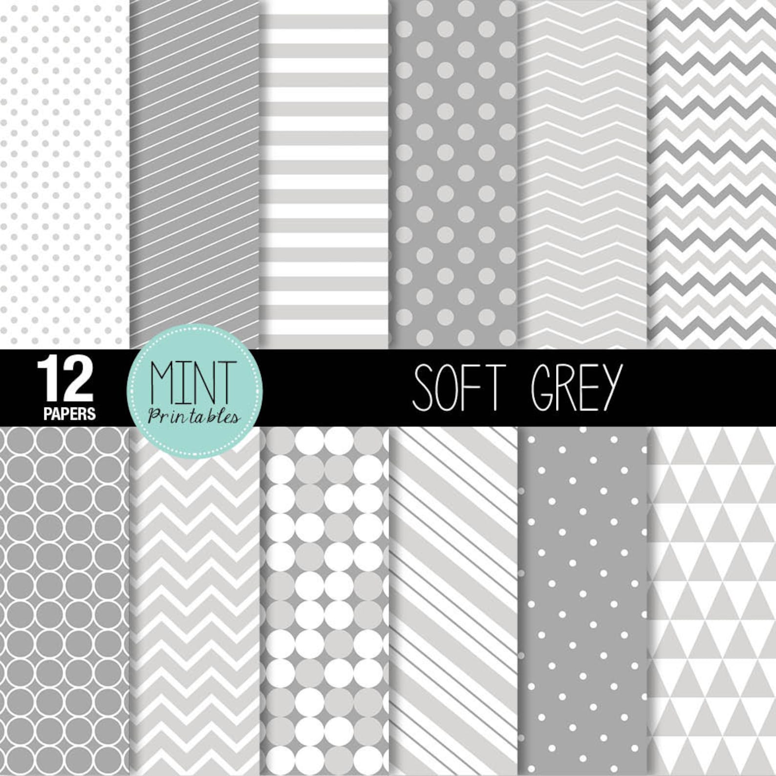 Grey Scrapbooking Paper Digital Paper Patterned Paper | Etsy