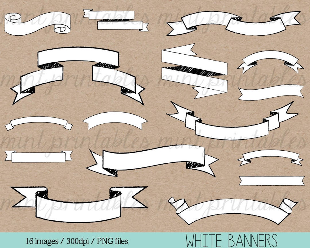Banners Clipart, White Banner Clipart, Clip Art Ribbons, Doodle Banners ...