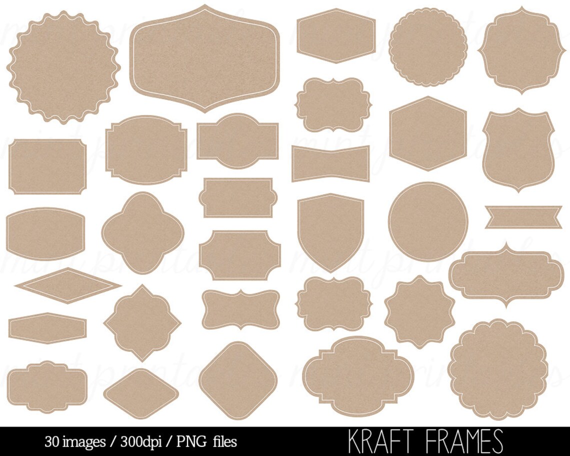 Frames Kraft Paper Clipart Digital Label Frames Clip Art | Etsy