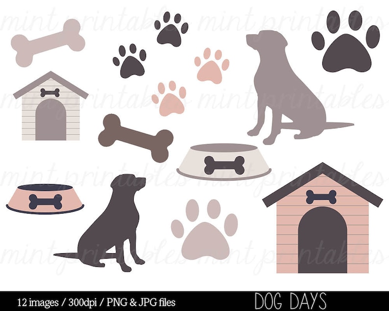 Dog Clipart Clip Art, Animal Clipart, Dog Silhouette, Puppy, Pets, Paw ...