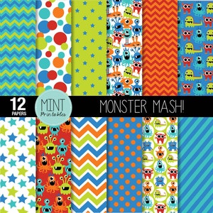 Monster Digital Paper, Monsters Scrapbooking Paper, Party Alien ...