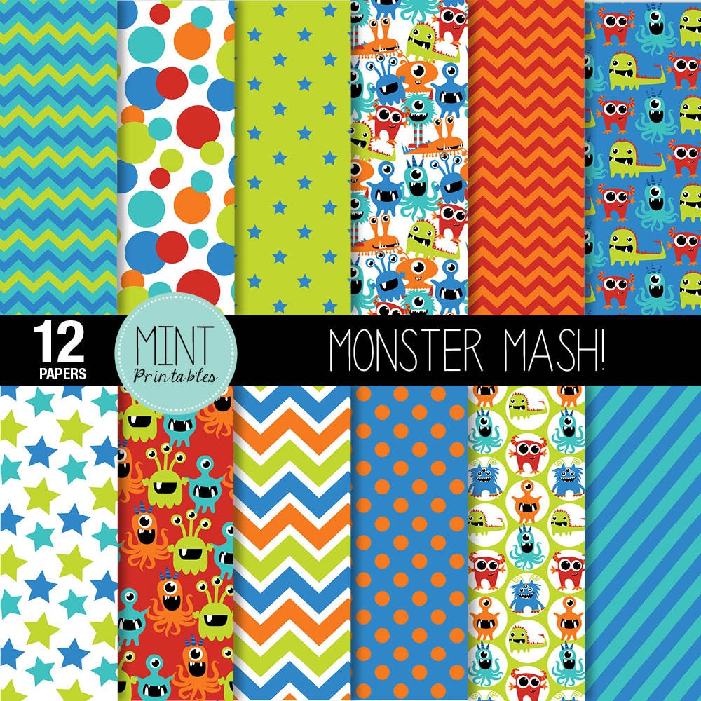 Monster Digital Paper Monsters Scrapbooking Paper Party | Etsy