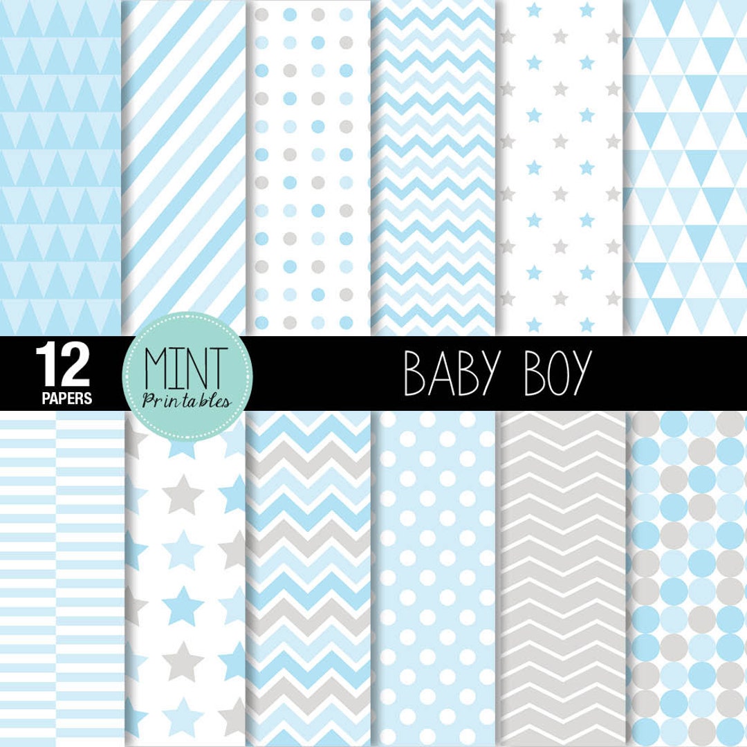 Baby Boy Digital Paper, Scrapbooking Papers, Patterned Paper, Printable ...