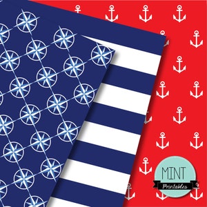 Nautical Digital Paper, Anchor Scrapbooking Paper, Anchors, Patterned ...