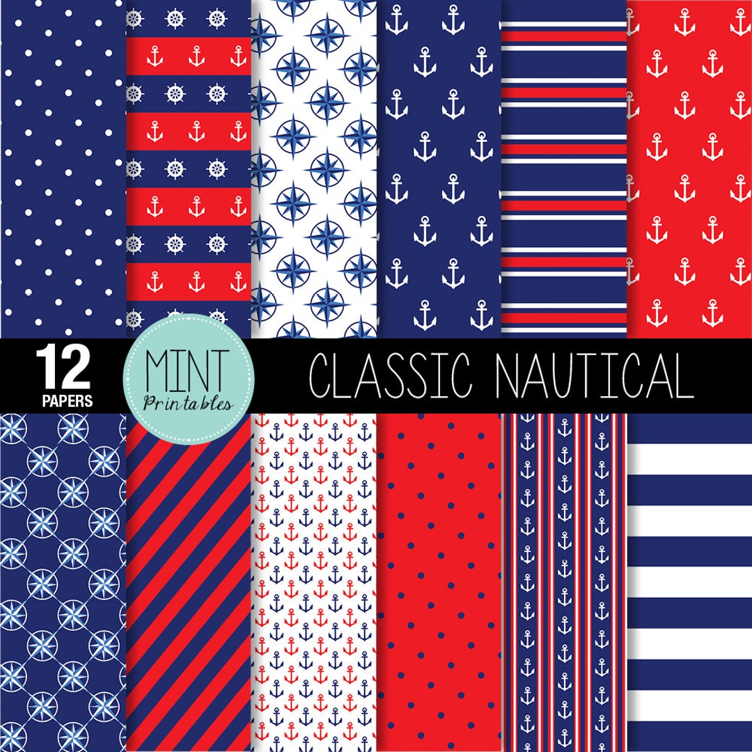 Nautical Digital Paper, Anchor Scrapbooking Paper, Anchors, Patterned ...