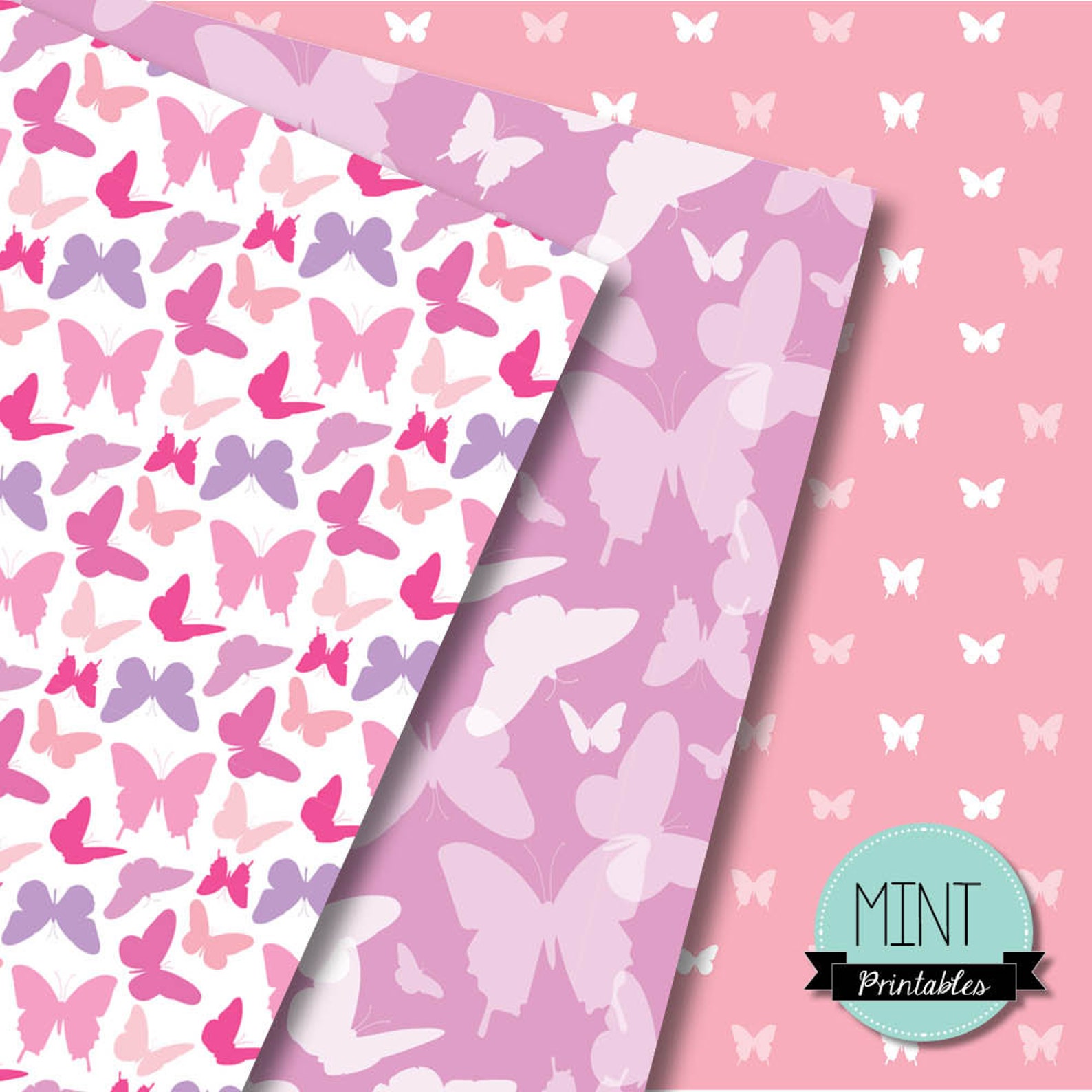 Butterflies Scrapbooking Paper Pink Butterfly Digital Paper - Etsy