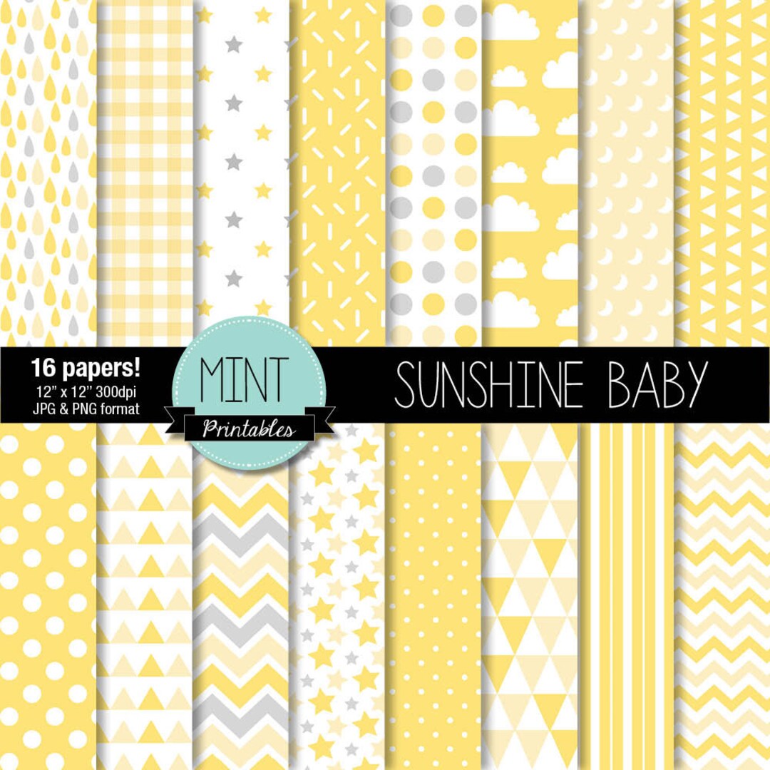 Yellow Baby Digital Paper, Gender Neutral Boy Girl Baby Shower ...