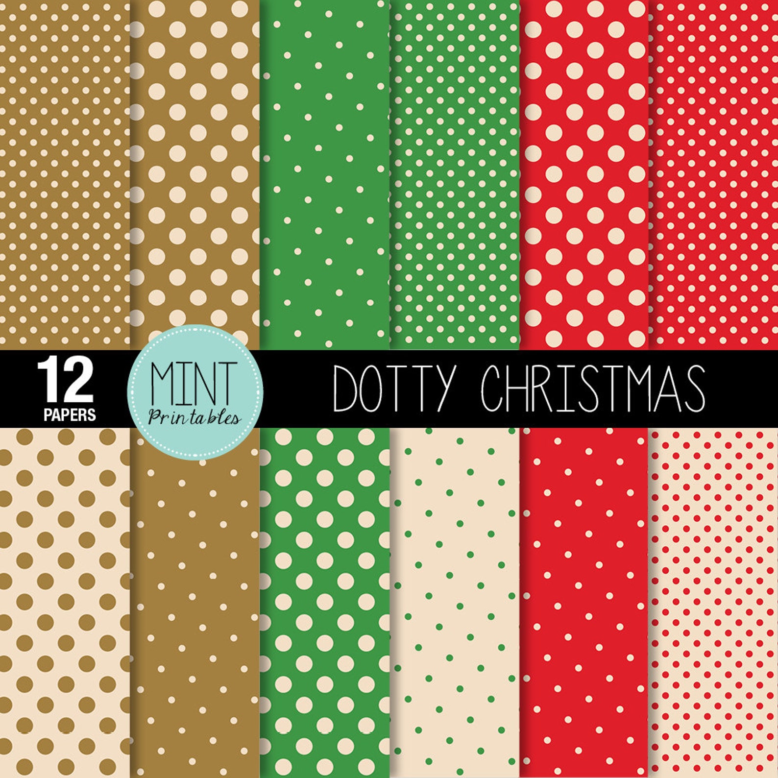 Christmas Polka Dots Digital Paper Red Green Gold Xmas Polka | Etsy