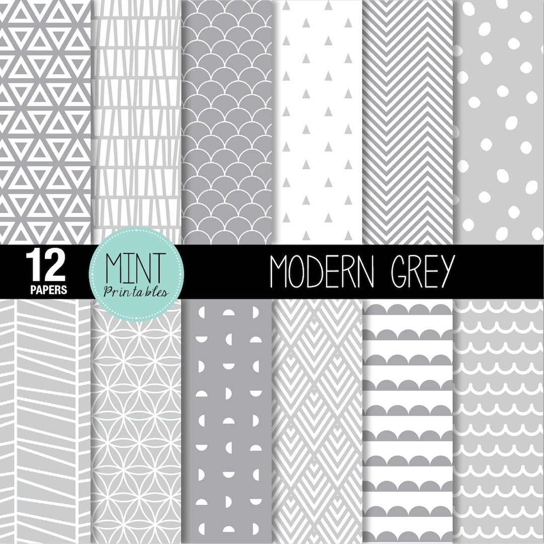 Grey Gray White Digital Paper, Geometric Pattern Modern Chevron ...