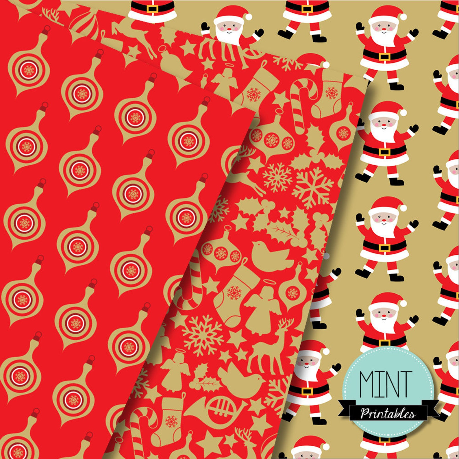Christmas Digital Paper Christmas Scrapbooking Paper Red - Etsy Australia