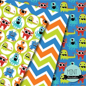 Monster Digital Paper, Monsters Scrapbooking Paper, Party Alien ...