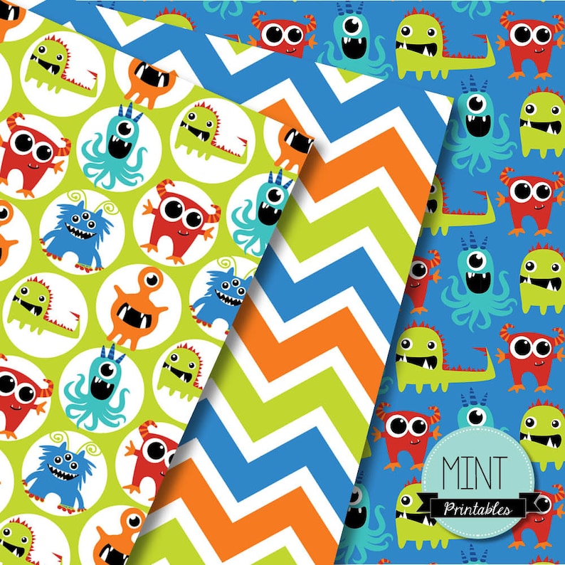 Monster Digital Paper Monsters Scrapbooking Paper Party - Etsy