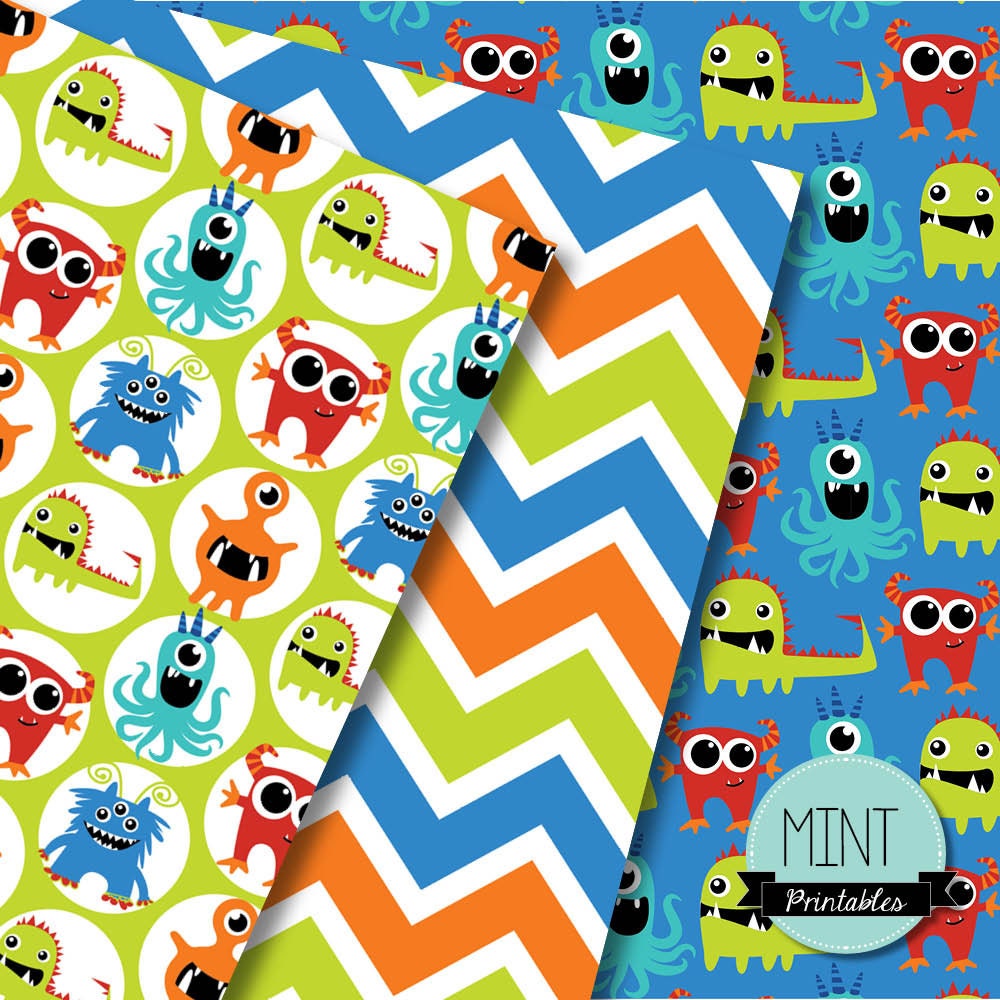 Monster Digital Paper Monsters Scrapbooking Paper Party | Etsy