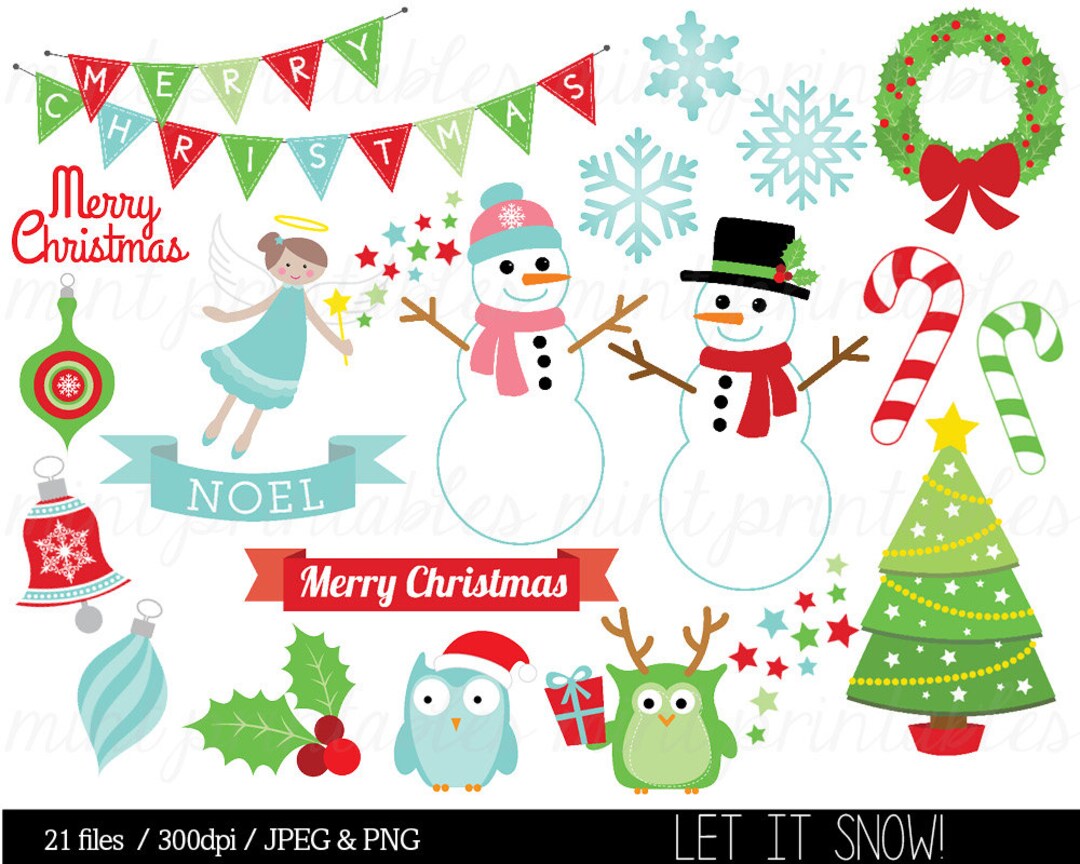 Christmas Clipart, Clip Art, Snowman, Snowflake, Festive Bunting, Owl ...
