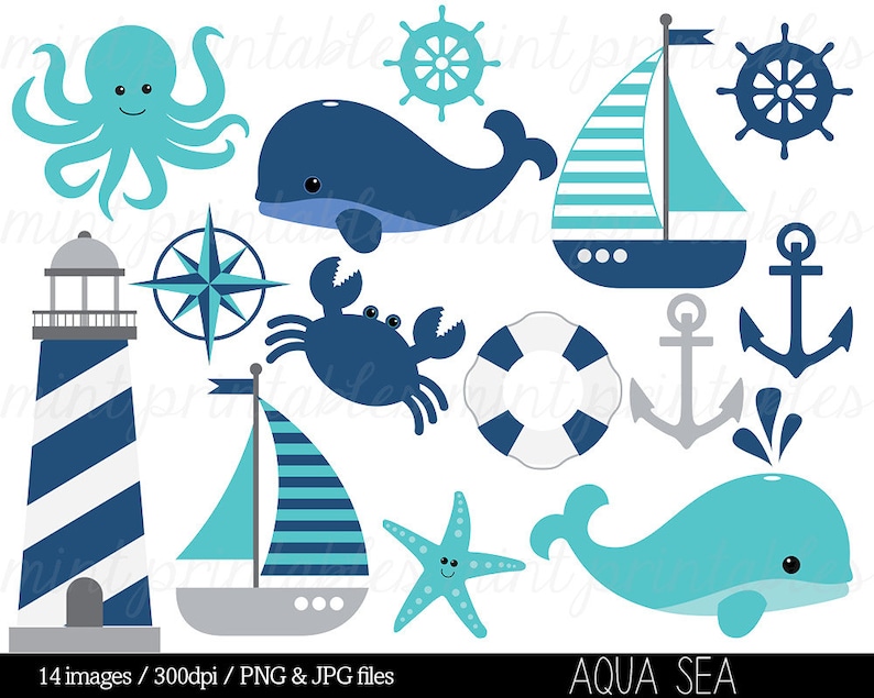Nautical Clipart Clip Art, Anchor Clipart, Whale Clipart, Sailing Boat ...