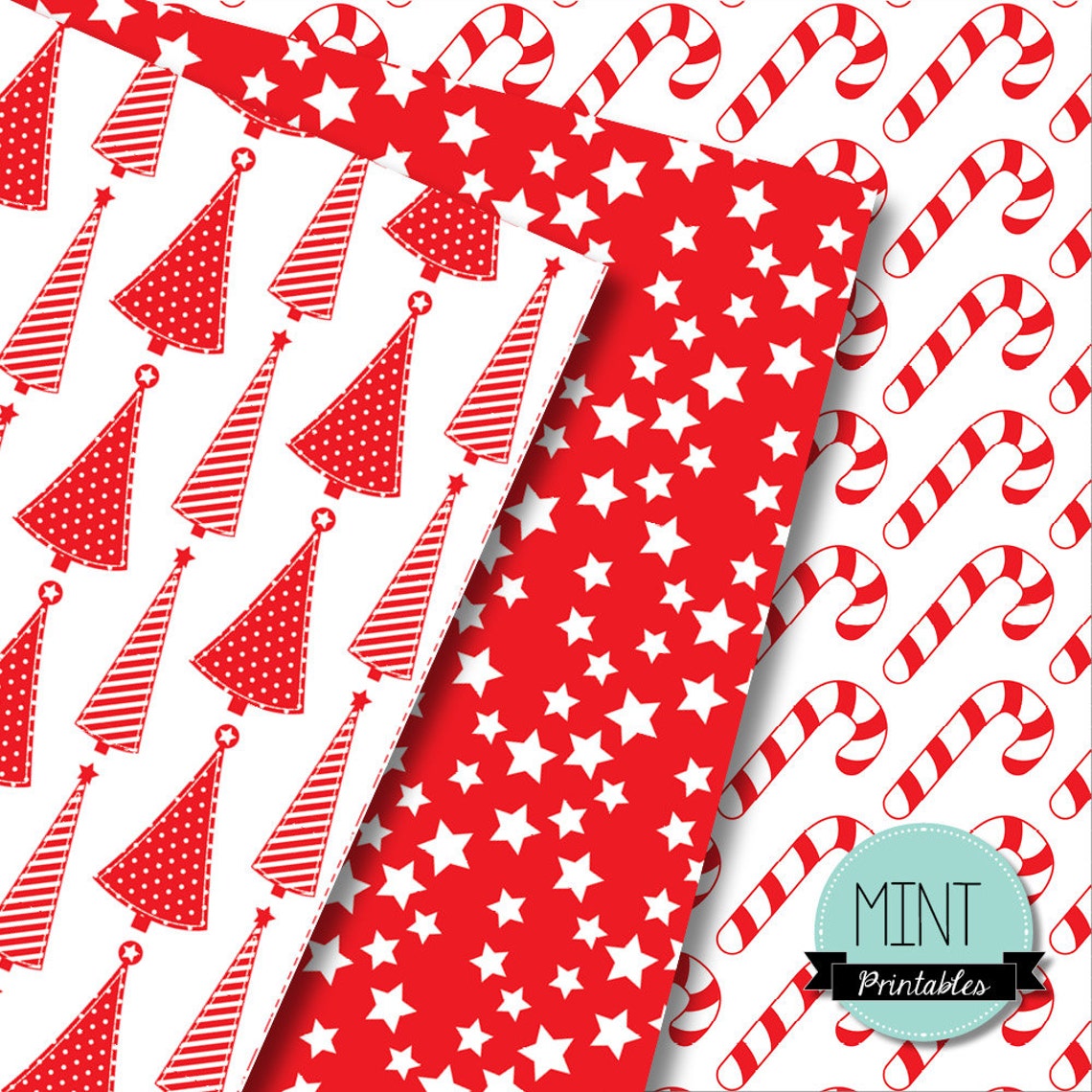 Christmas Digital Paper Christmas Scrapbooking Paper Red | Etsy