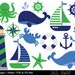 Nautical Clipart Clip Art, Anchor Clipart, Whale Clipart, Sailing Boat ...