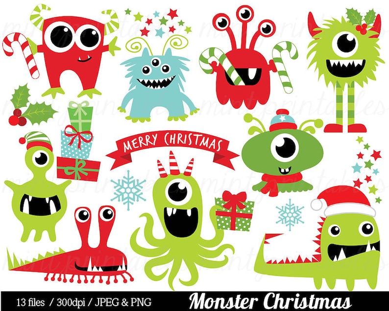 Christmas Monster Clipart Monsters Clip Art Holiday Monster | Etsy
